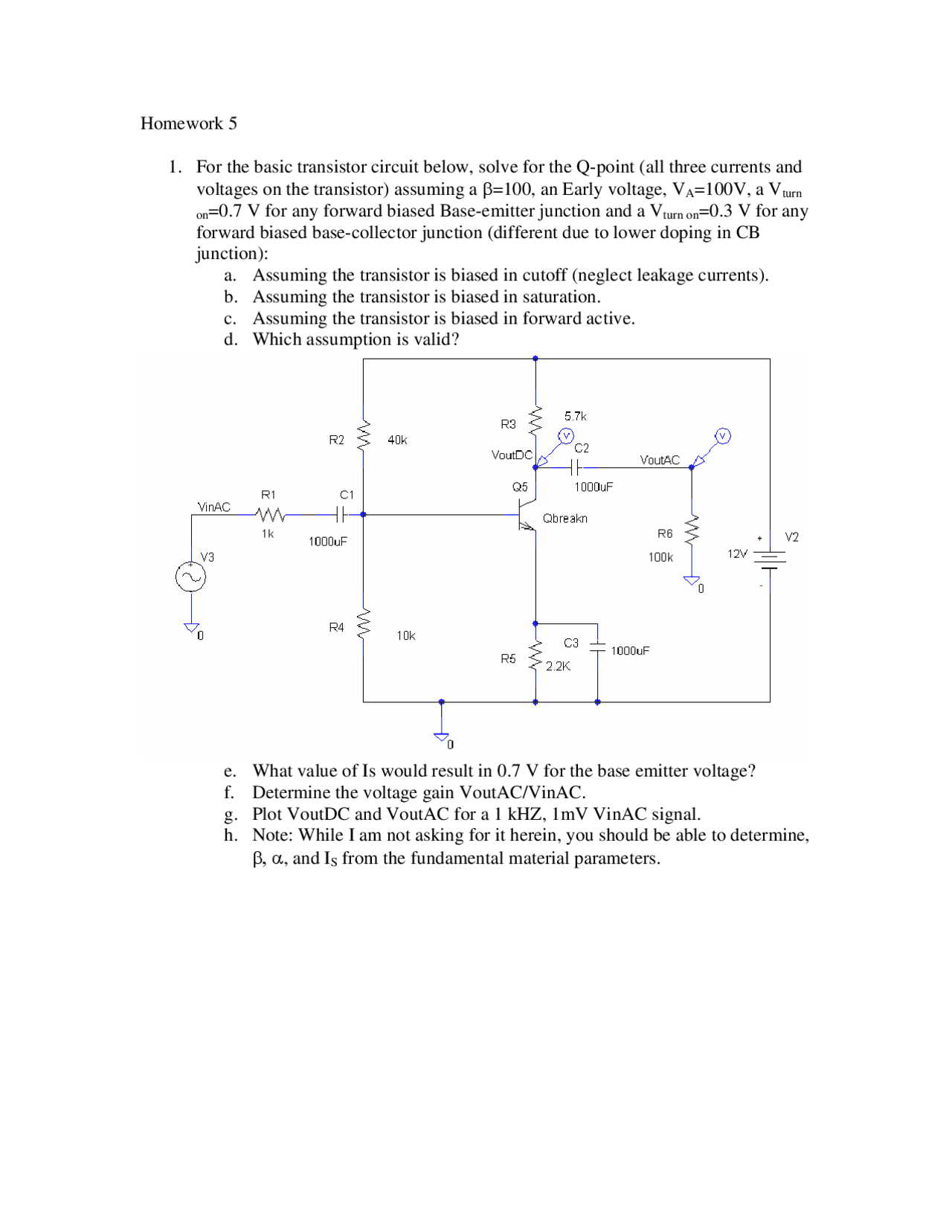 Homework 5 Questions Microelectronic Circuits Ece 3040 Docsity