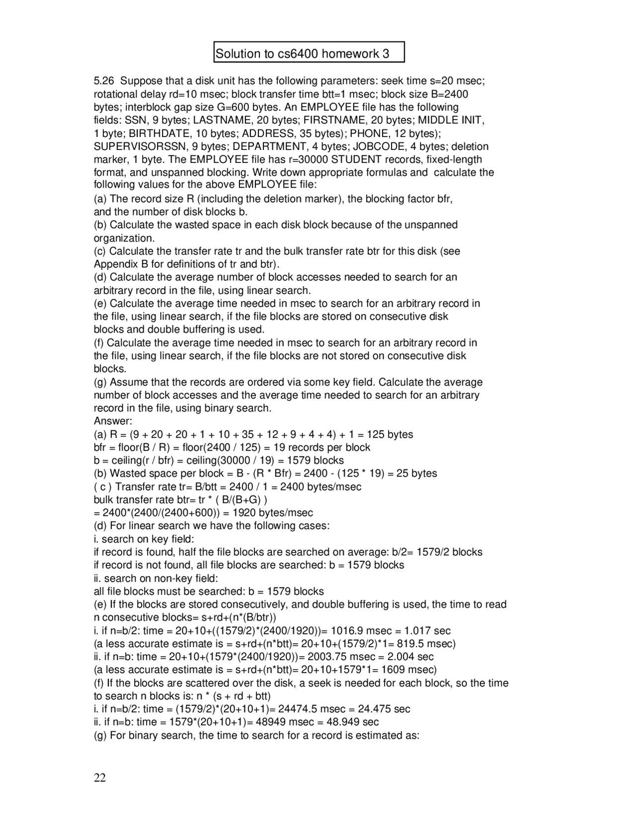 Solved Assignment Database System Concepts And Design Cs 6400