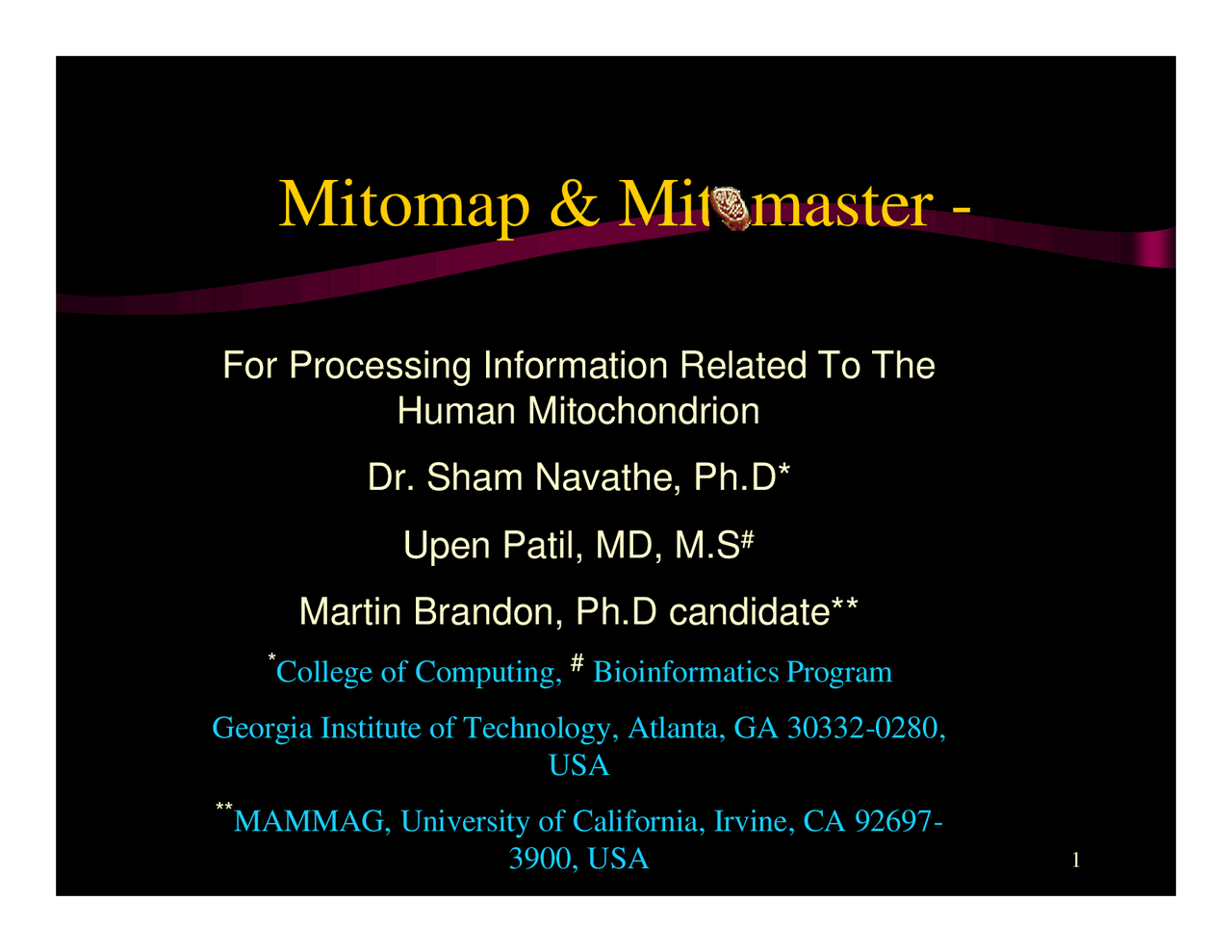 Mitomap and Mitomaster for Processing Information Related to the Human ...