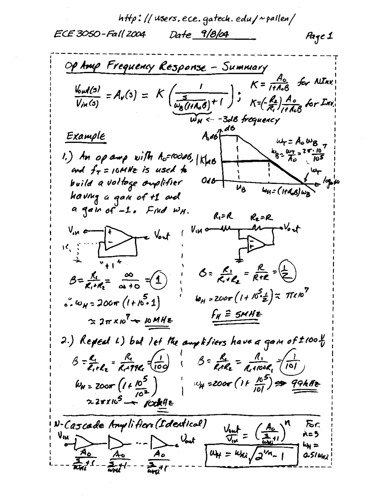 Notes On Transistor Amplifier And Operation Amplifier Response Ece
