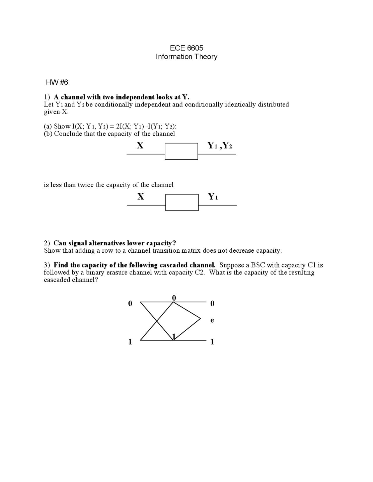 Information Theory Homework 6 Lecture Notes Ece 6605 Docsity