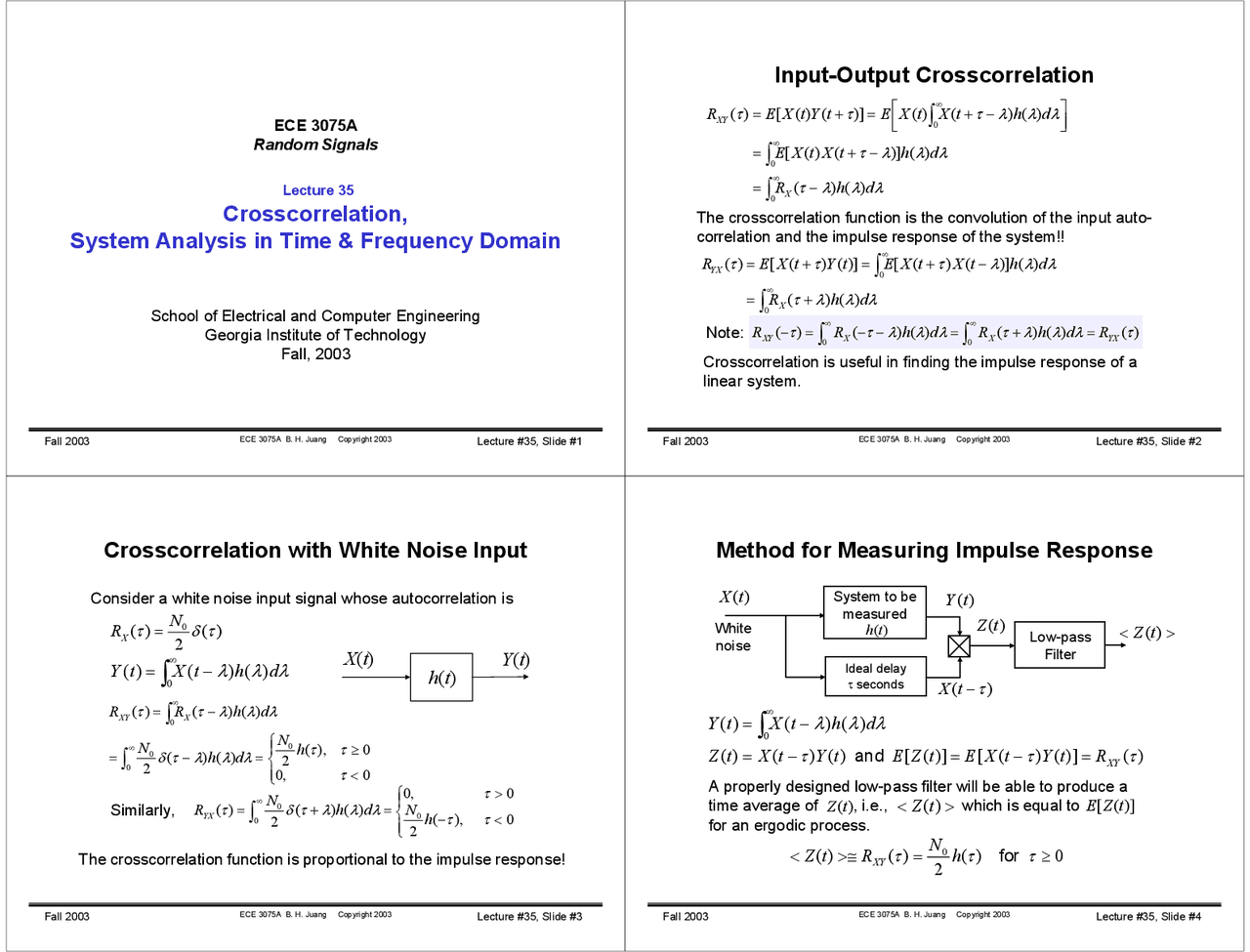 Cross Correlation, System Analysis in Time and Frequency Domain | ECE 3075 - Docsity