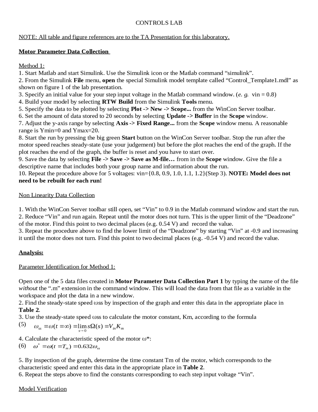 Motor Parameter Data Collection Me 4053 Docsity