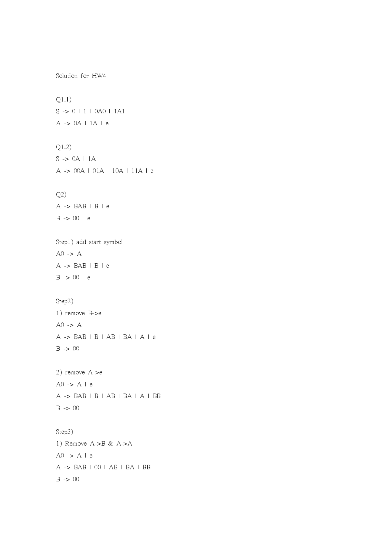 Solutions For Homework 4 Languages And Computation Cs 3240