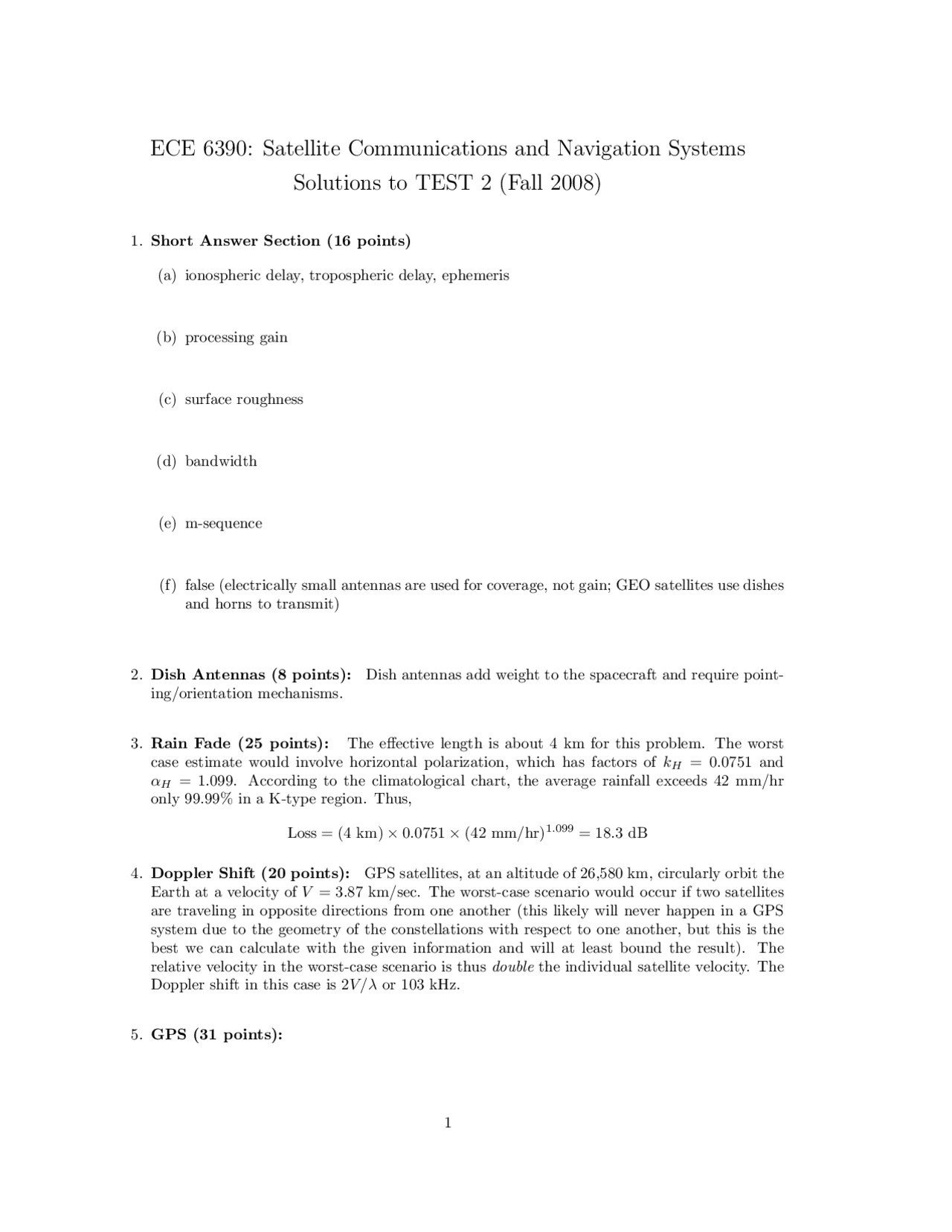Solution to Exam 2 - Satellite Communications and Navigation Systems | ECE 6390 | Exams ...