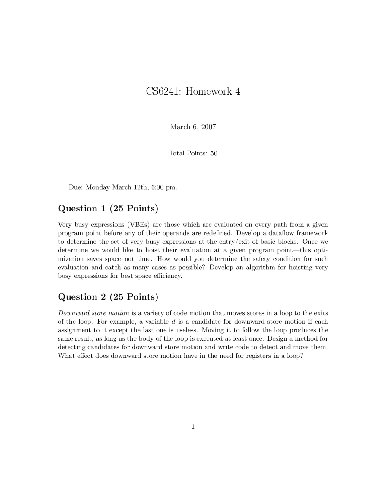 Homework 4 Questions Compiler Design Cs 6241 Docsity