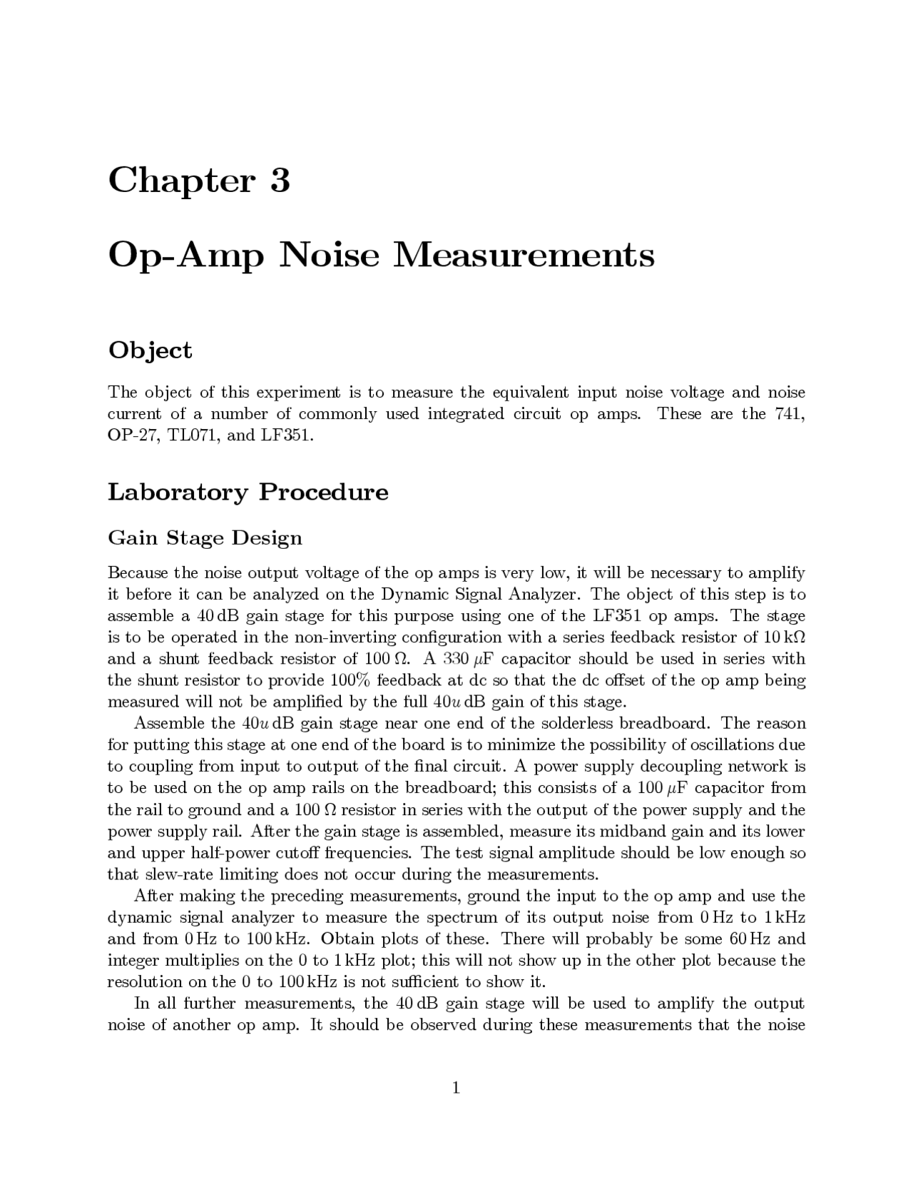Operating Amplifier Noise Measurement Lecture Notes Ece 6416 Docsity