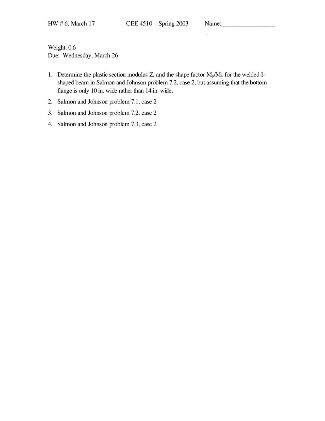 Homework 6 Solutions Structural Steel Design Cee 4510 Docsity