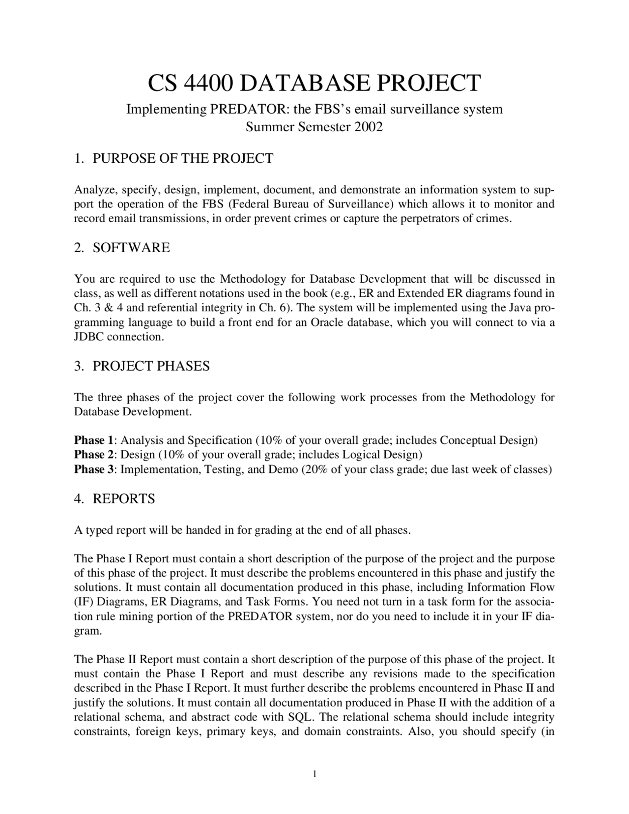 Implementing Predator the FBI's Email Surveillance System - Project | CS 4400 - Docsity