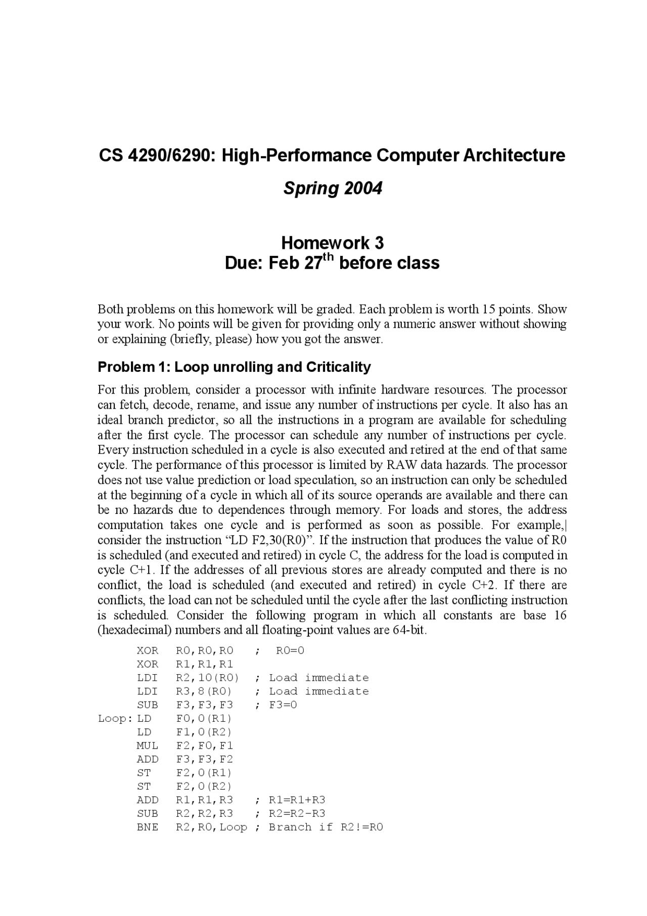 2 Problems of High-Performance Computer Architecture - Assignment 3 ...