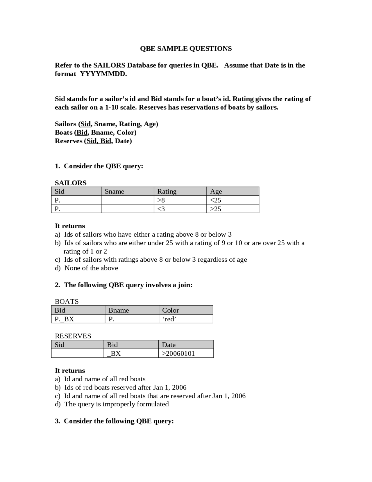 Sample Questions For Assignment Introduction To Database Systems Cs