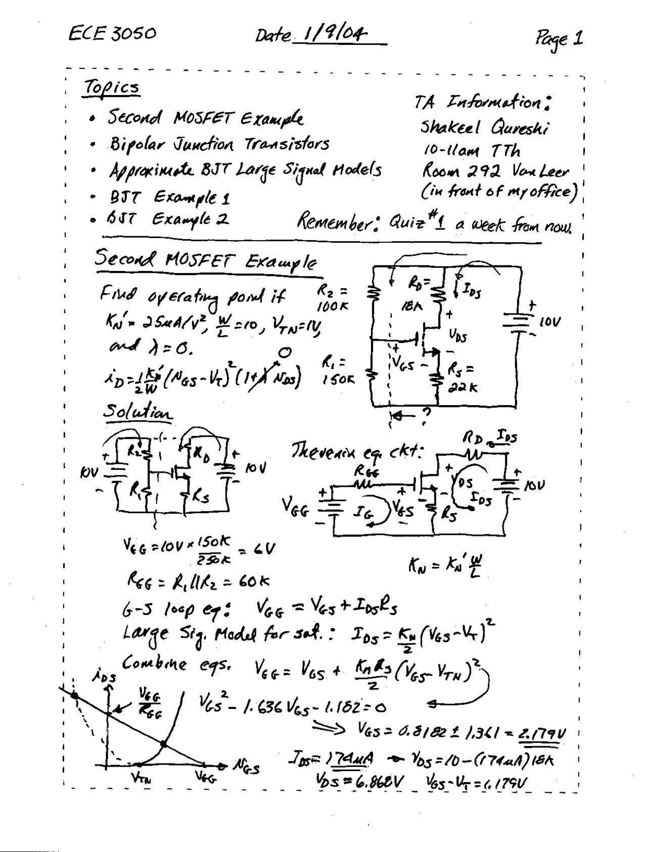 Second Mosfet And Bipolar Junction Transistors Handout Ece 3050