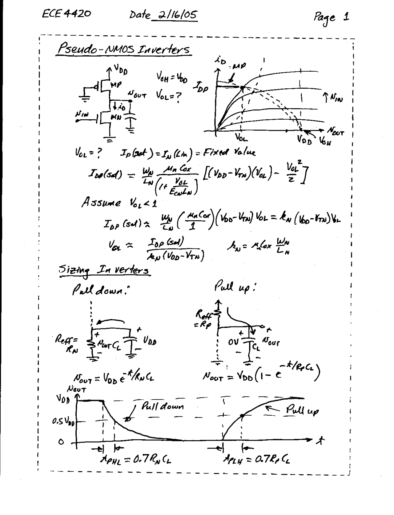Pseudo Nmos Inverters Sizing Inverters Cmos Gate Circuits Ece 4420