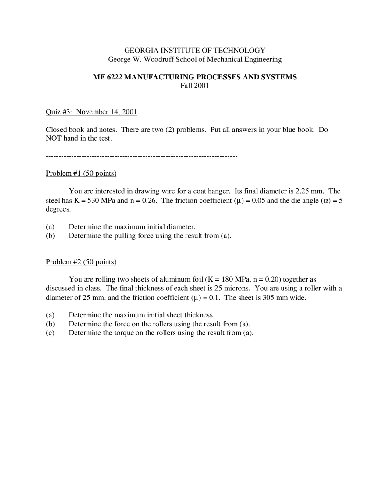 2 Solved Problems On Manufacturing Processes And Engineering Quiz 3