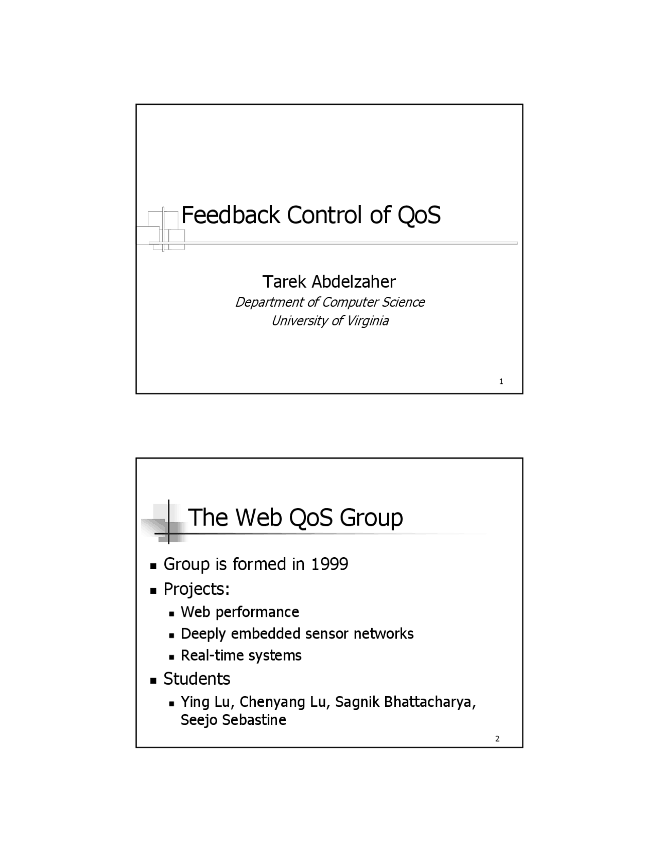 Lecture Slides on Feedback Control of QoS | CS 4220 - Docsity