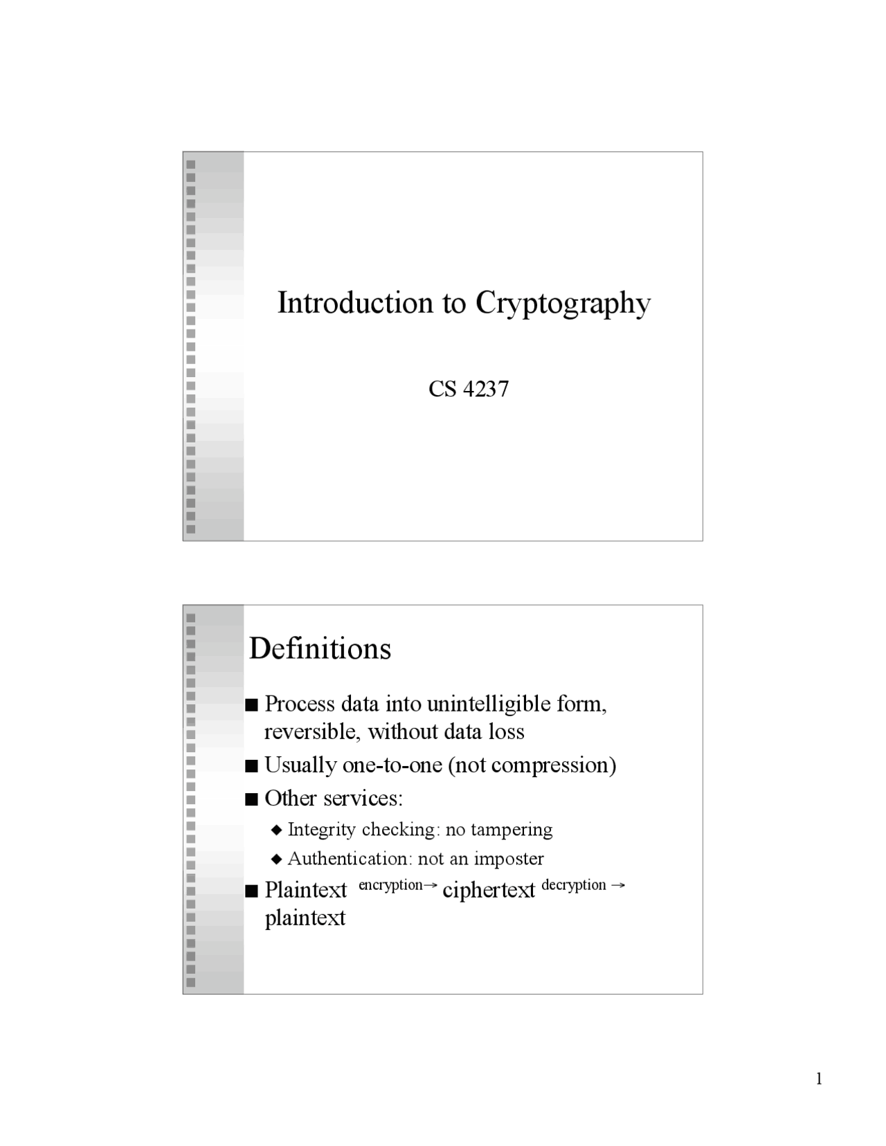 Introduction To Cryptography Lecture Slides Cs 4237 Docsity 1673