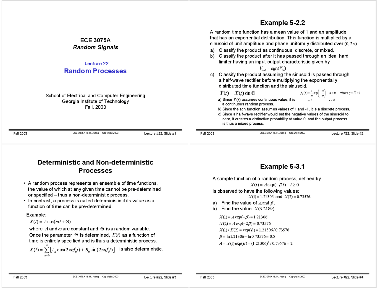 Lecture Slides on Random Processes - Random Signals | ECE 3075 | Study ...