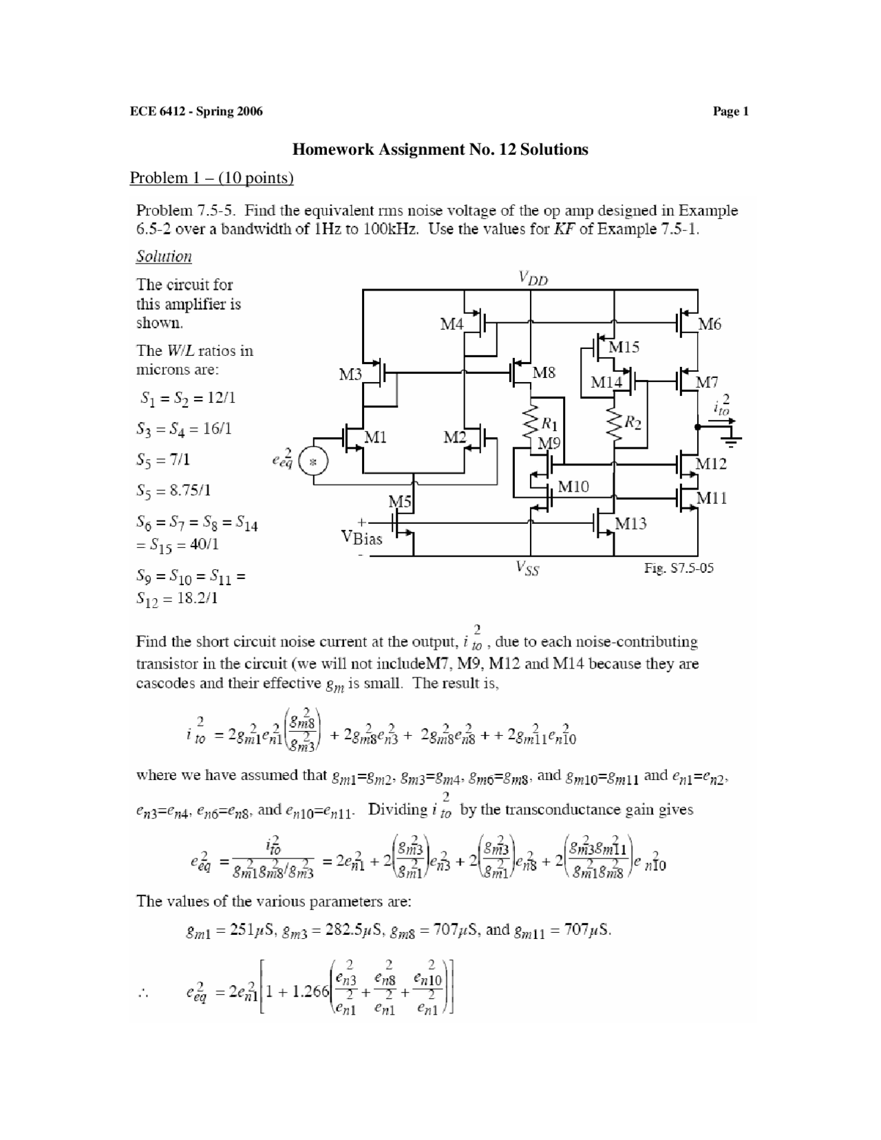 Analog Integrated Circuit Design Assignment 12 Solutions Ece 6412