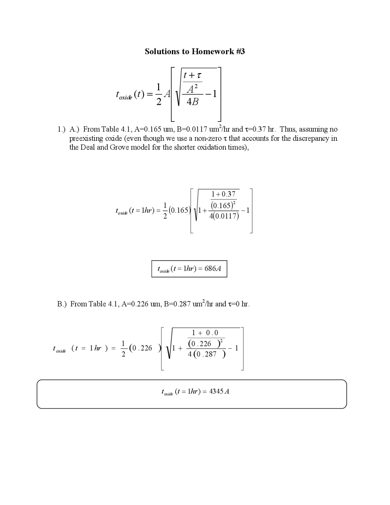 Solutions To Homework 3 Microelectronics Techniques Ece 6450 Docsity