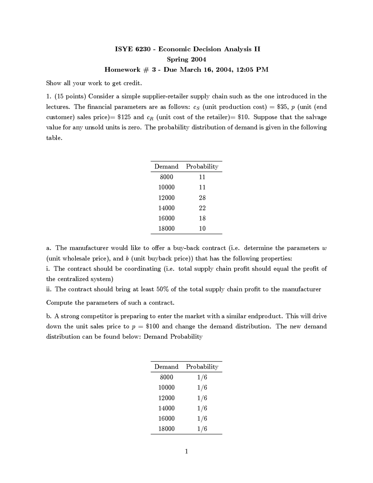 Homework 3 On Economic Decision Analysis Isye 6230 Docsity