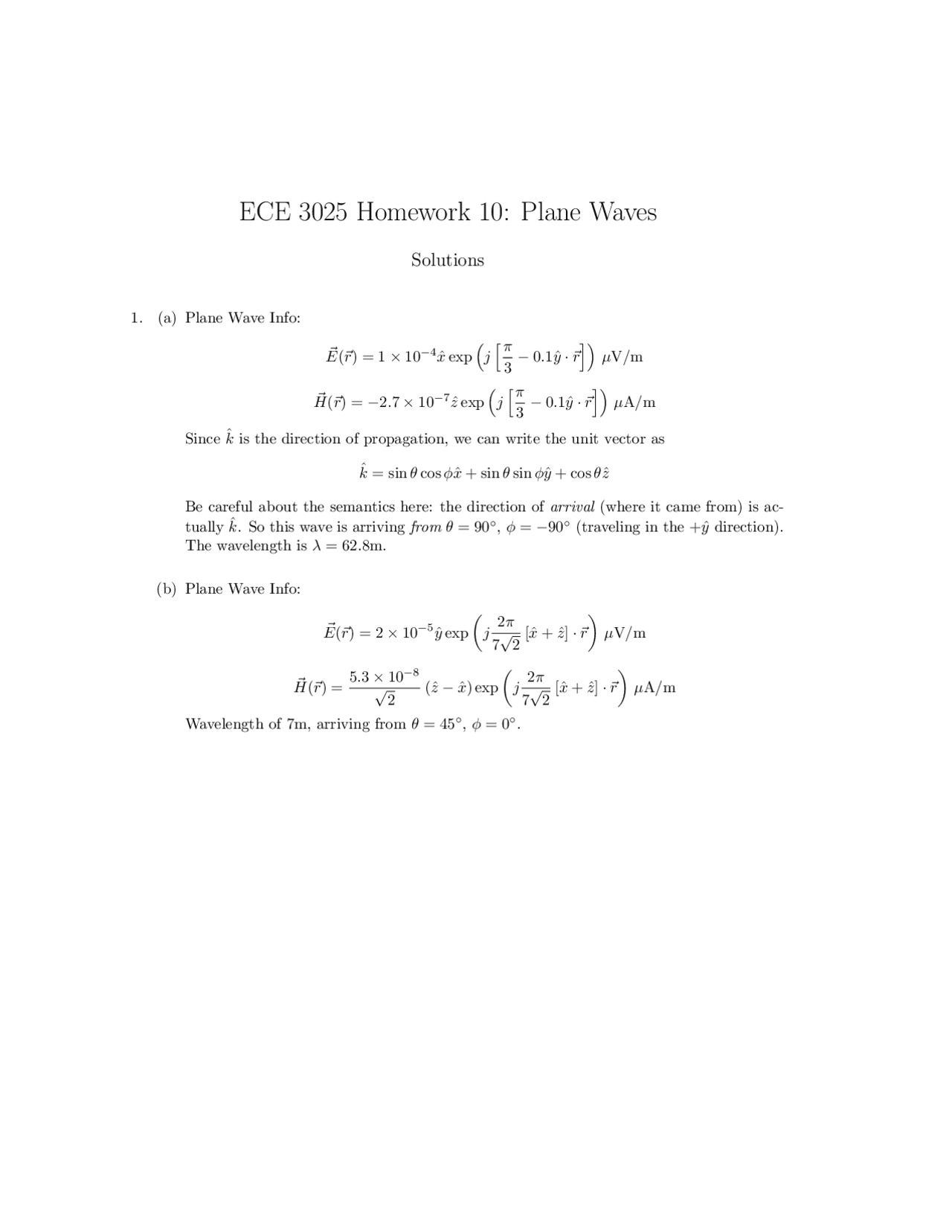 Solutions For Homework 10 Plane Waves Ece 3025 Docsity