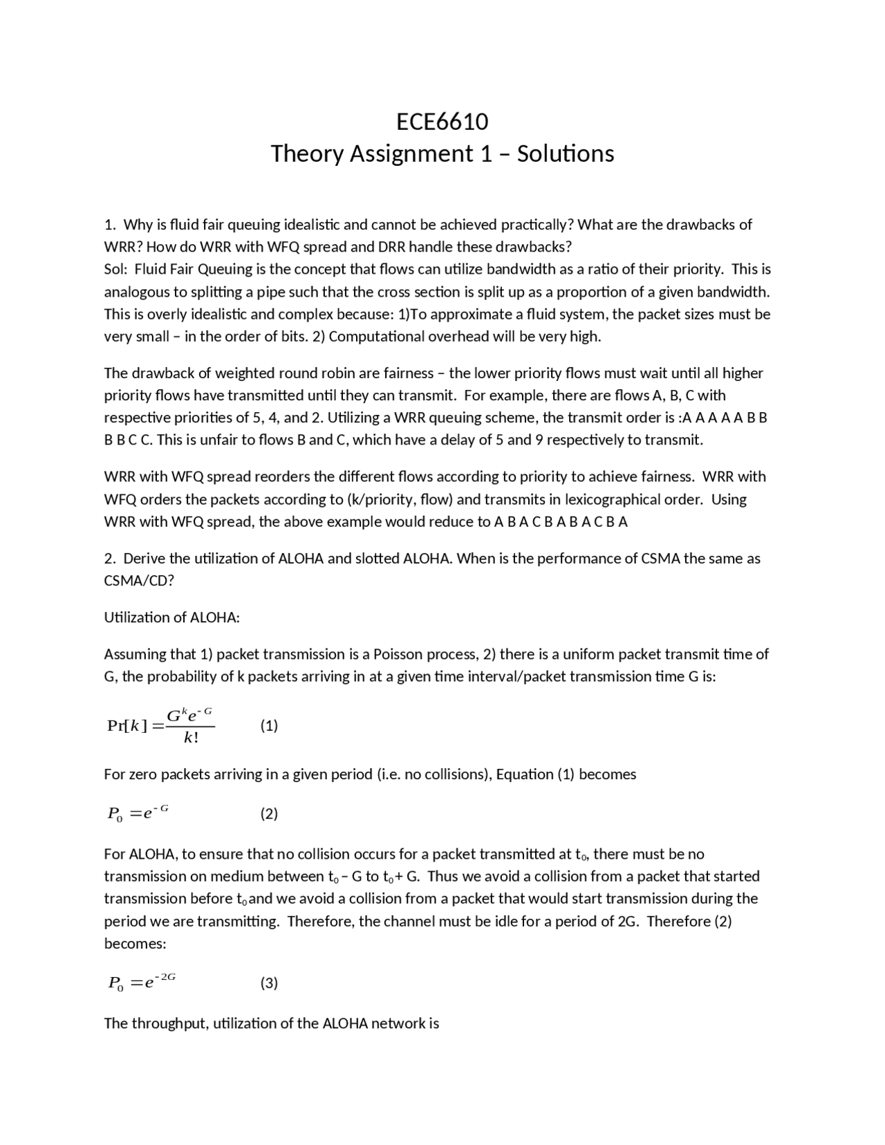 ECE6610 Theory Assignment 1: Network Traffic Management Solutions - Prof. Raghupathy Sivak ...