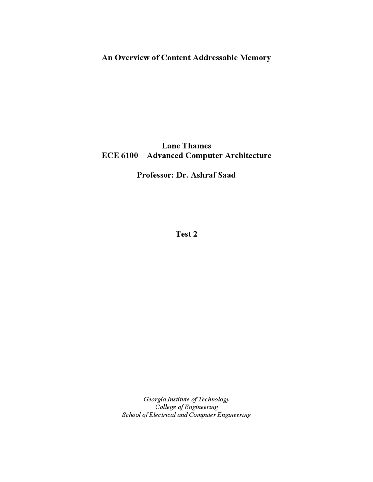 An Overview Of Content Addressable Memory Paper 2 Ece 6100 Docsity