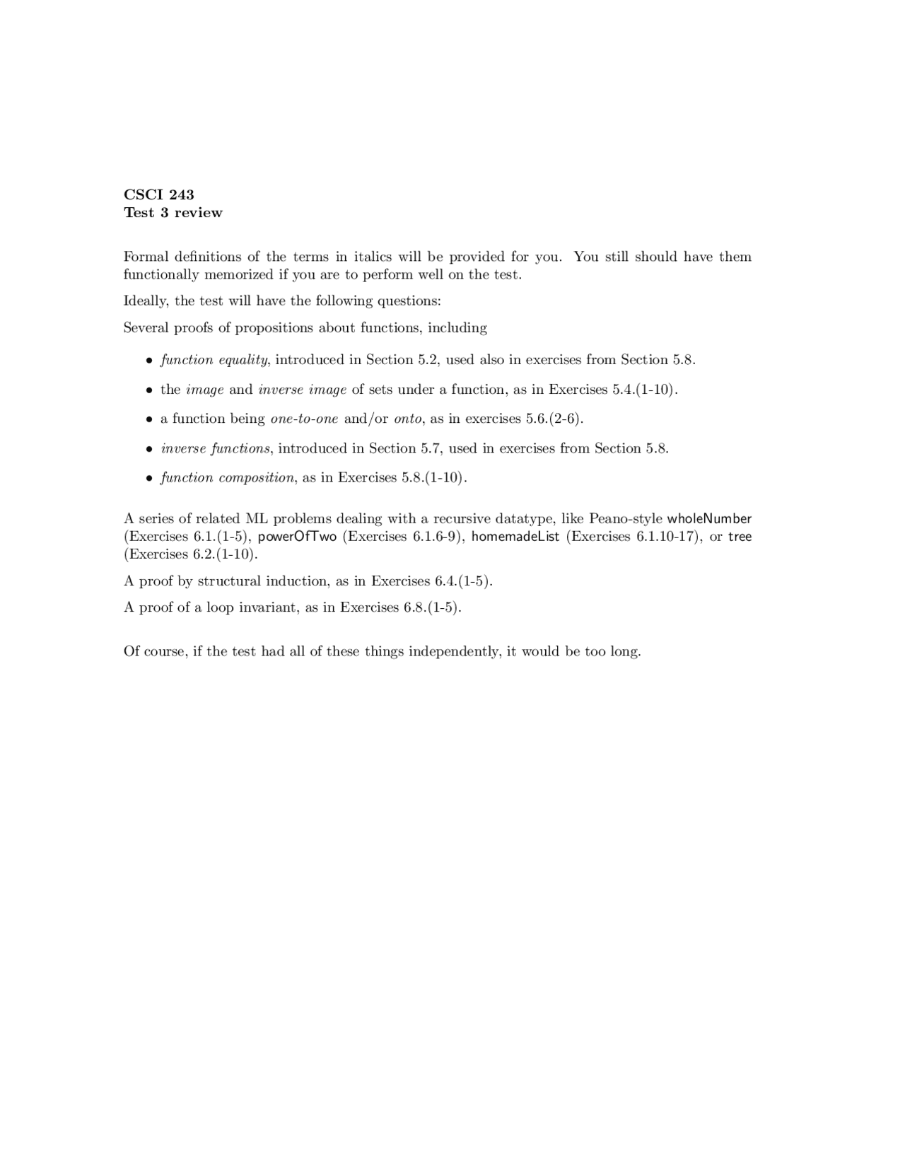 Test 3 Review Sheet Discrete Mathematics And Functional Programming