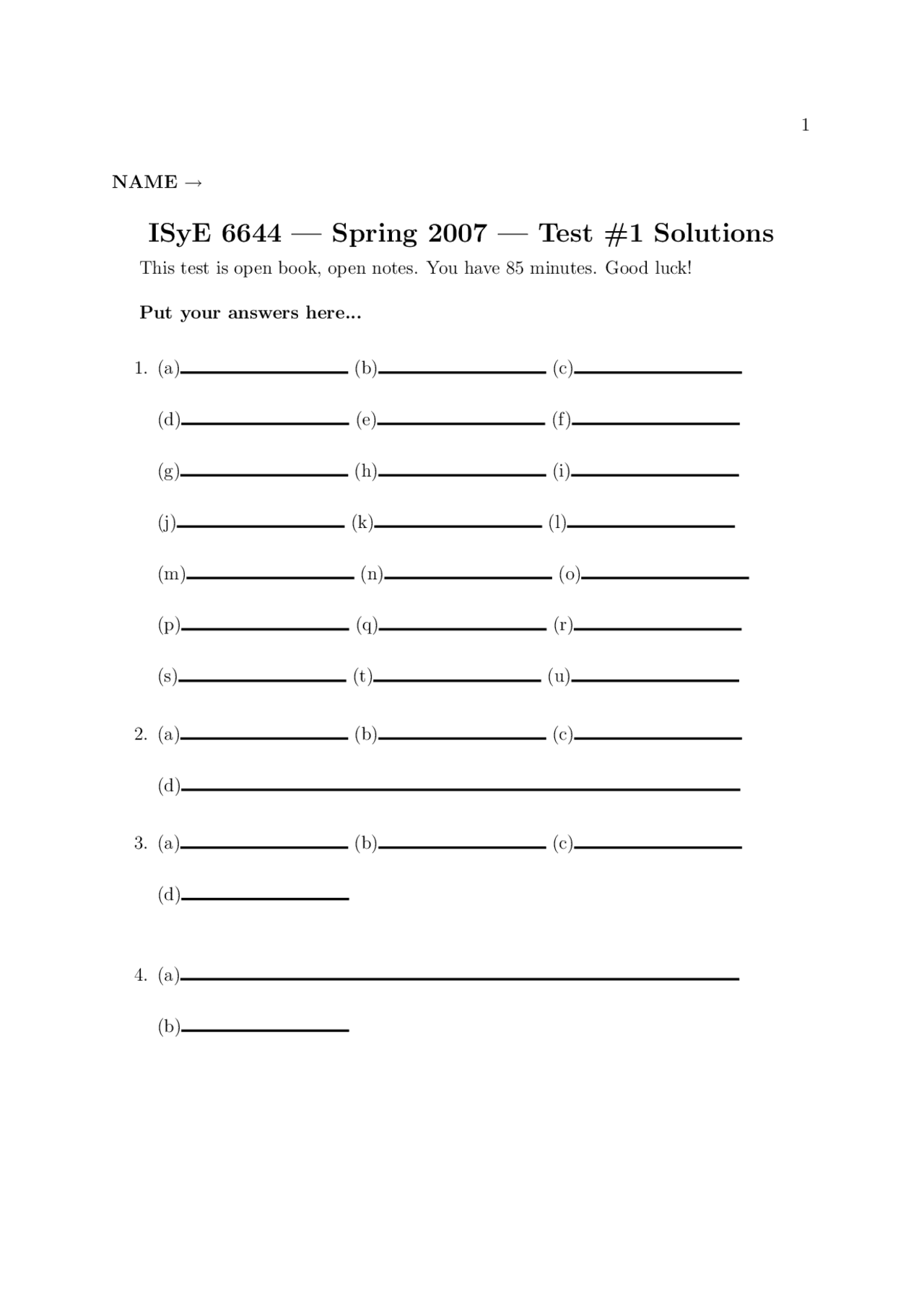 Test 1 With Solutions Simulation 2007 Isye 6644 Docsity