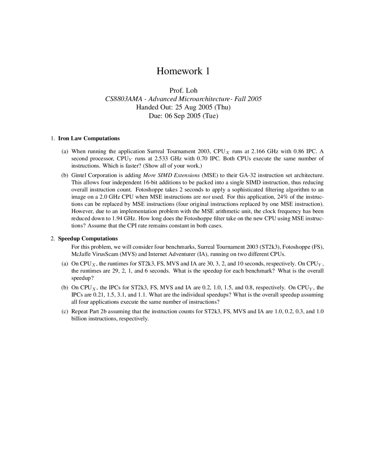 5 Problems on Advanced Microarchitecture - Homework 1 | CS 8803 - Docsity