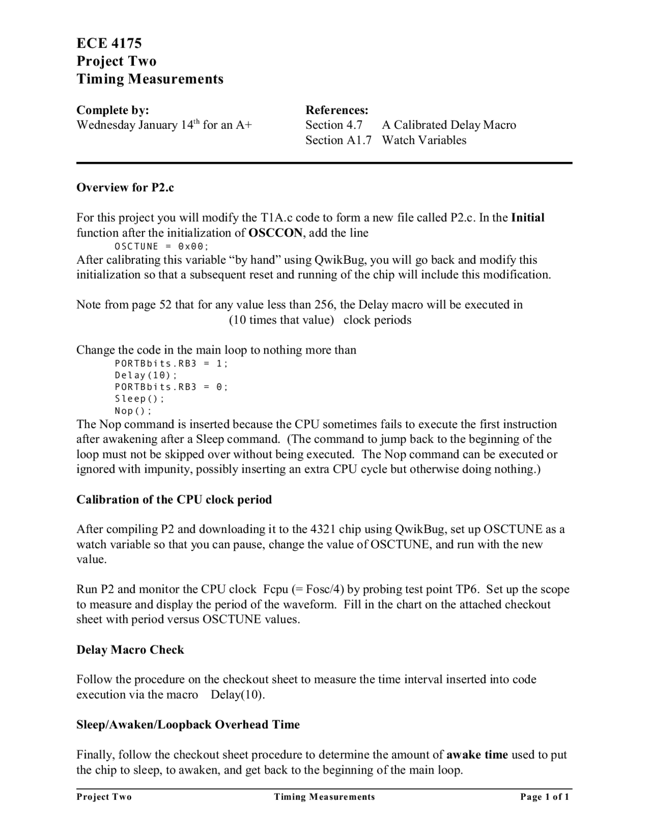 Project 2 Timing Measurements Embedded Microcontroller Design Ece