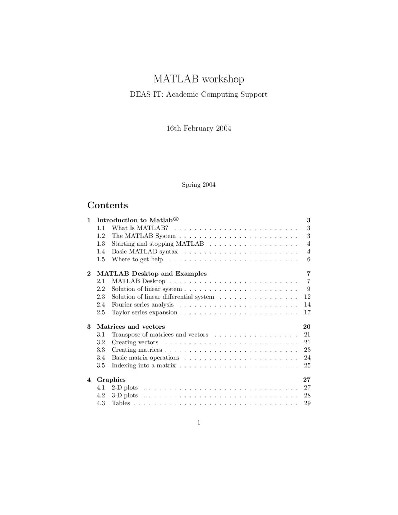 Matlab Workshop Academic Computing Support Bmed 8813 Docsity