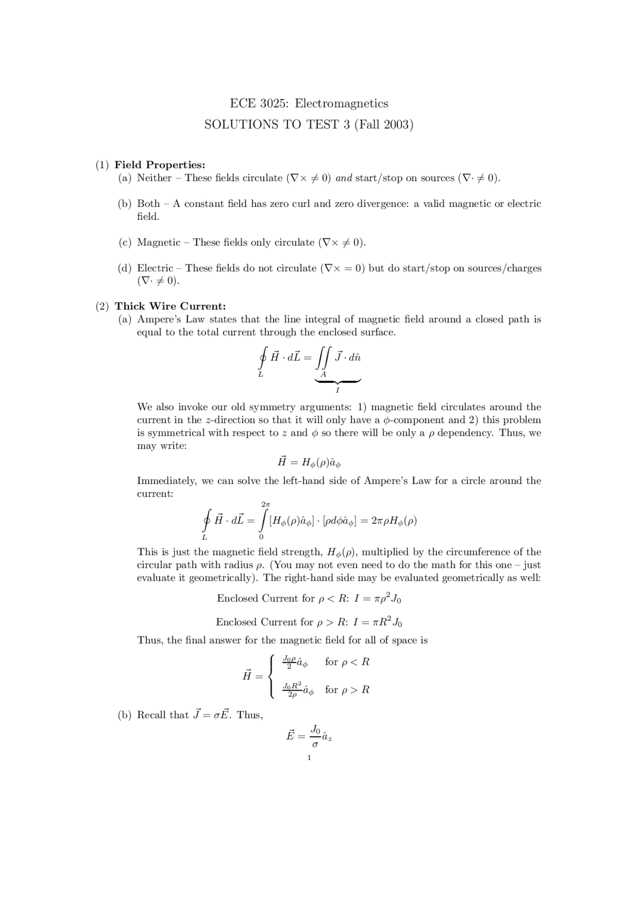 Solutions To Test 3 Electromagnetics Ece 3025 Docsity