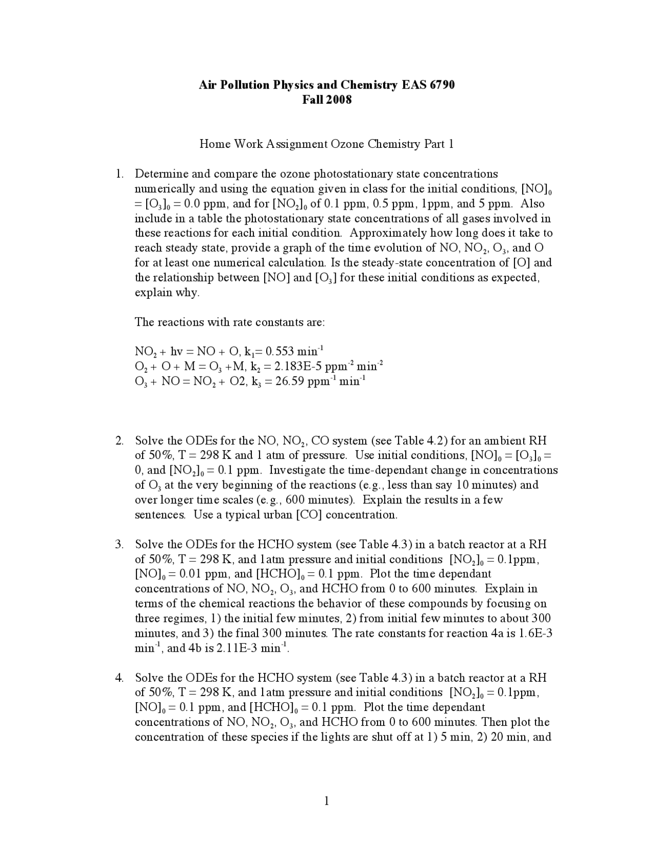 Solutions For Assignment 8 Air Pollution Physics And Chemistry Eas
