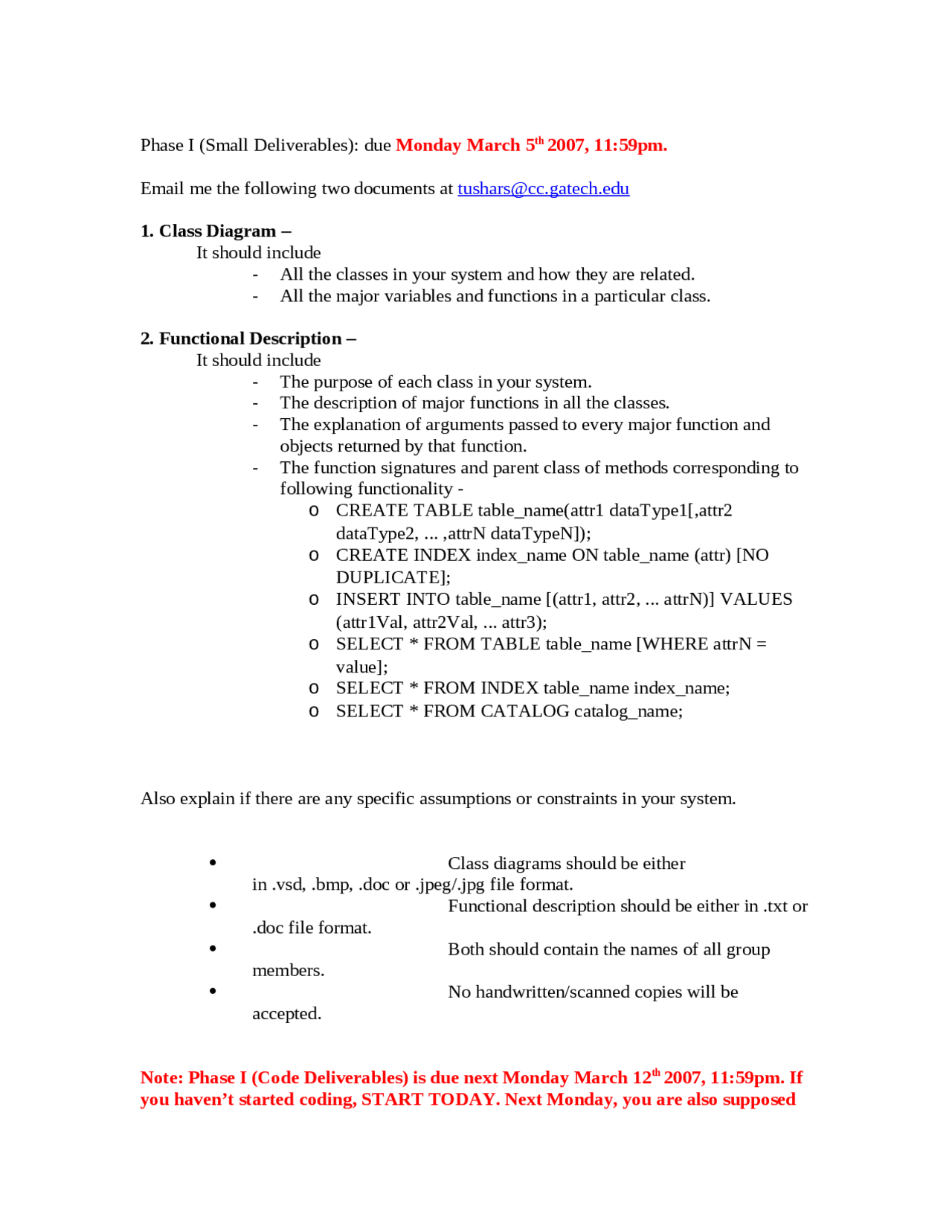 Class Diagram Functional Description Lecture Notes Cs 4420 Docsity