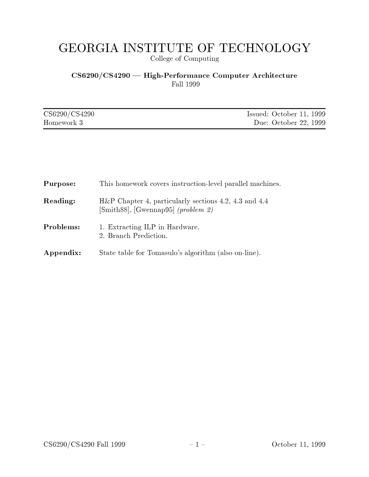 Homework 3 Problems For High Performance Computer Architecture Cs