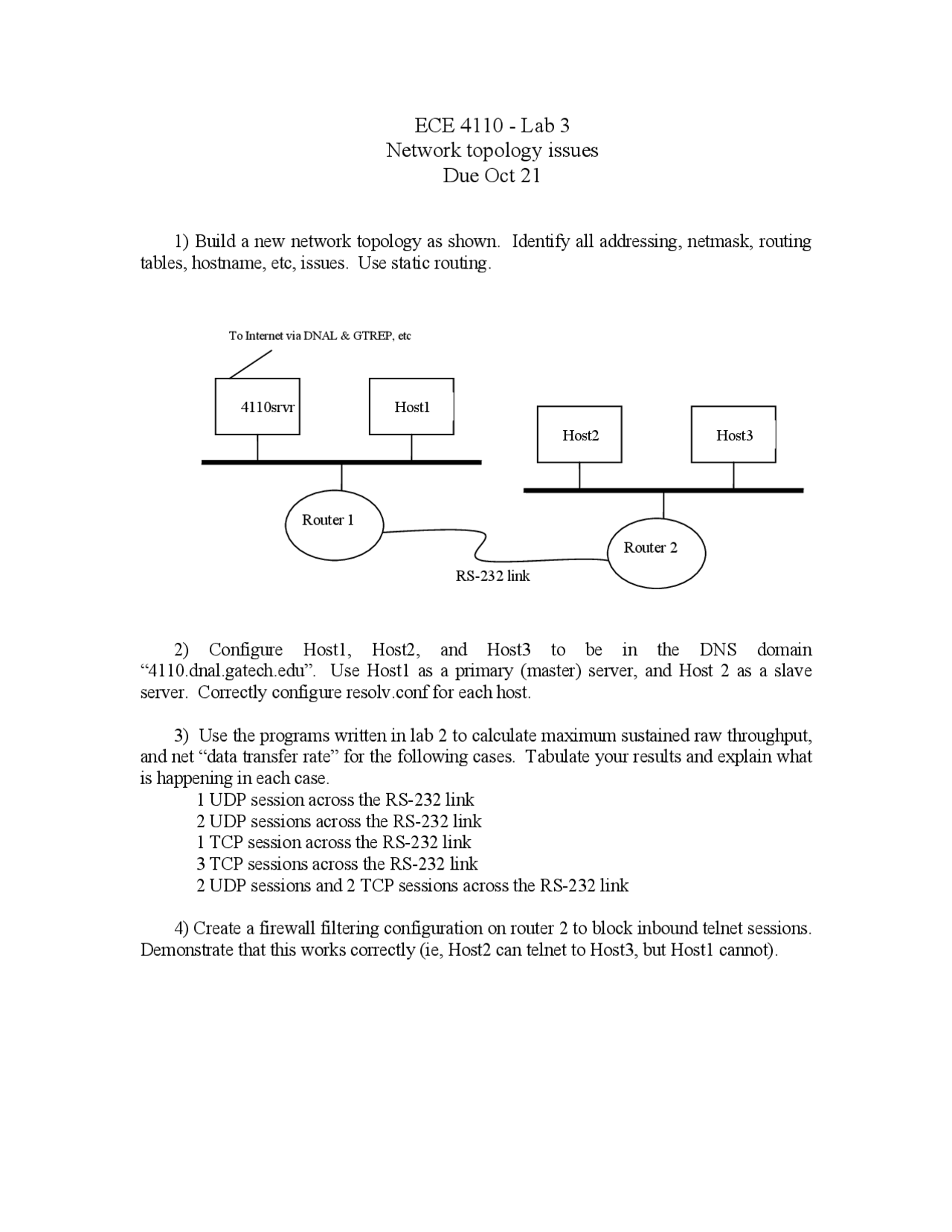 Lab 3 Network Topology Issues Internetwork Programming Ece 4110