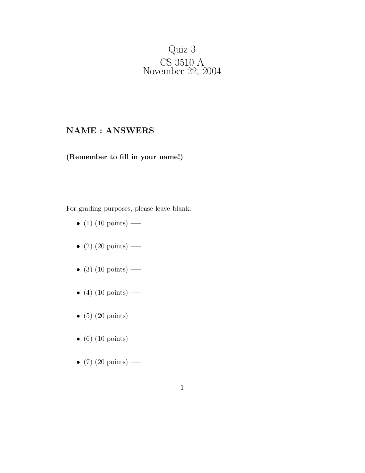 Quiz 3 Answers Design And Analysis Algorithms Cs 3510 Docsity