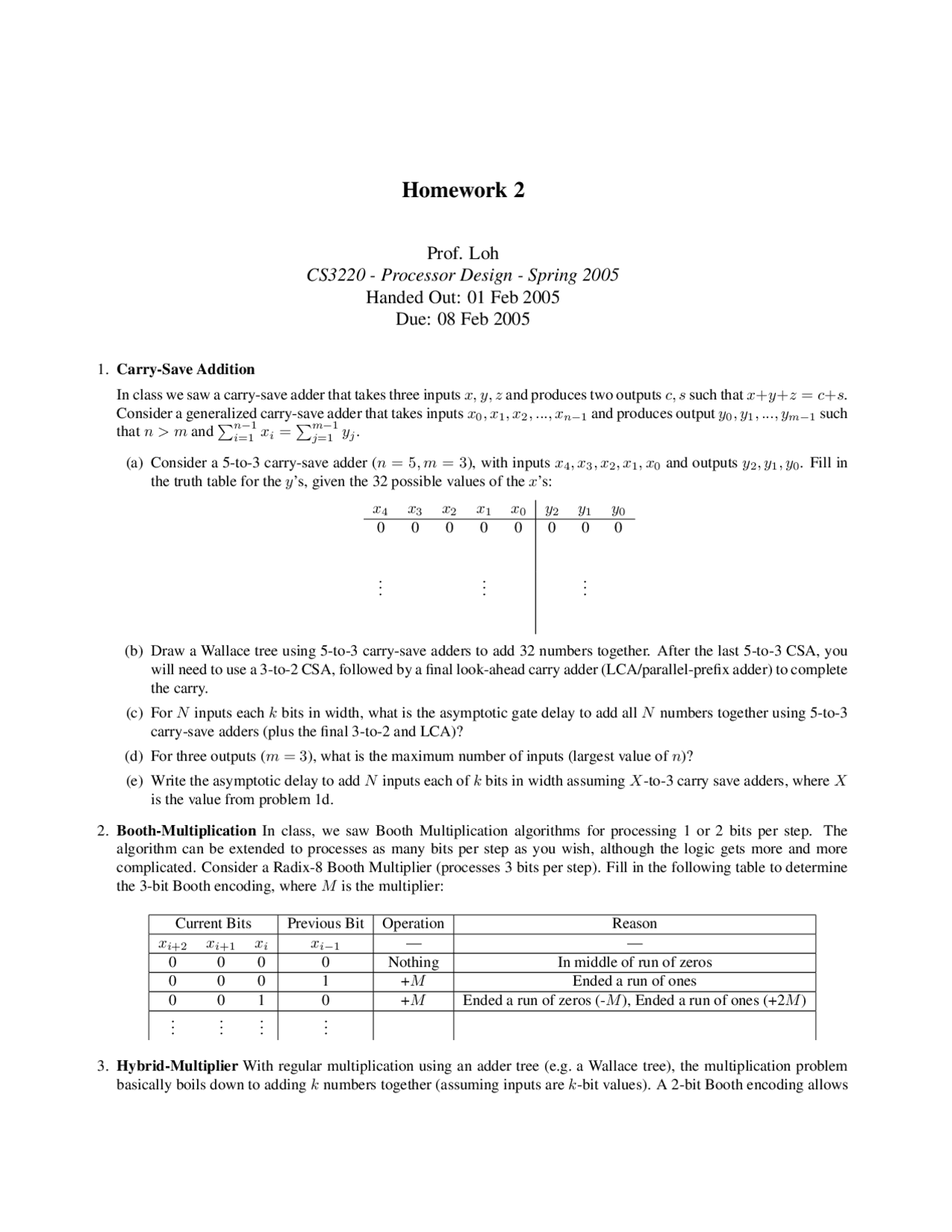 Questions for Assignment 2 - Processor Design | CS 3220 - Docsity
