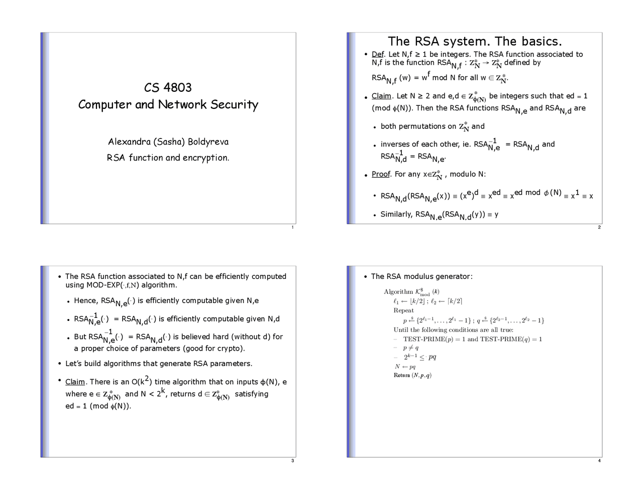 Rsa Functions And Encryption In Computer Network Security Cs 4803 Docsity
