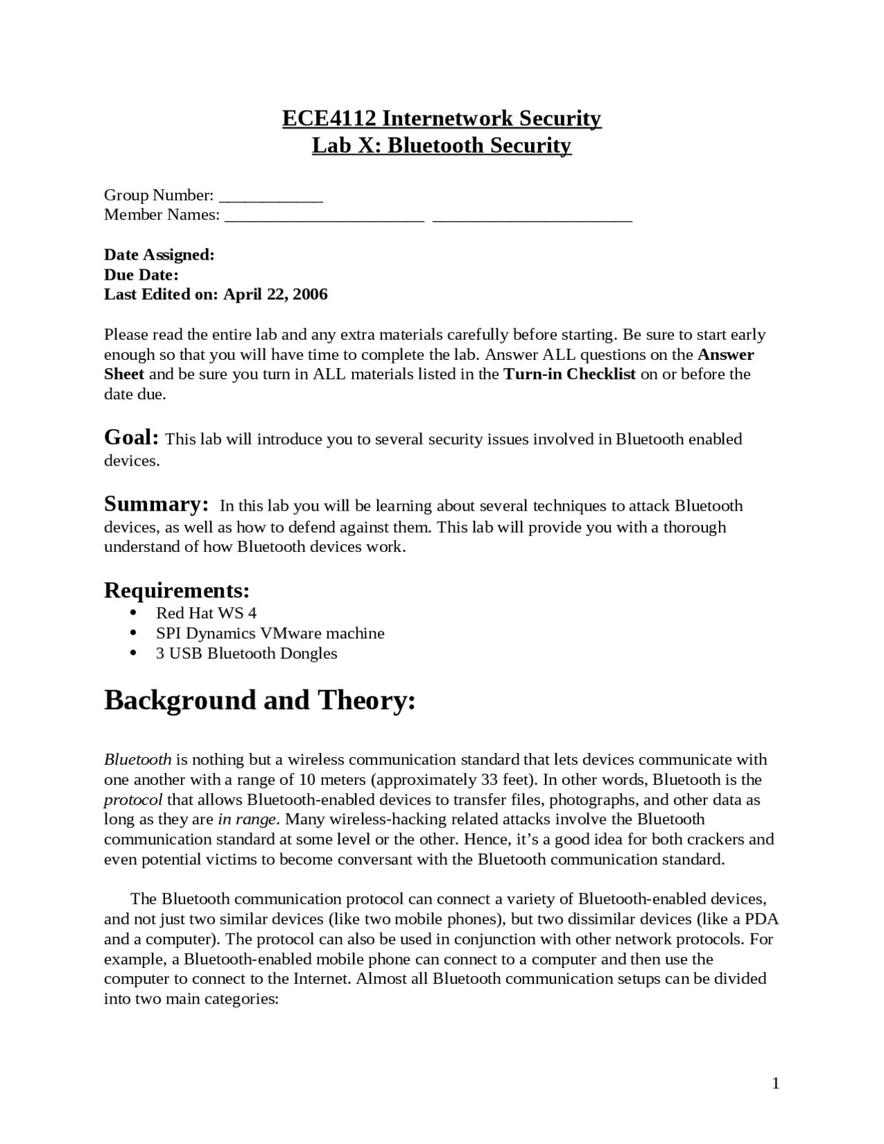 Bluetooth Security Lab 10 Internetwork Security Ece 4112 Docsity