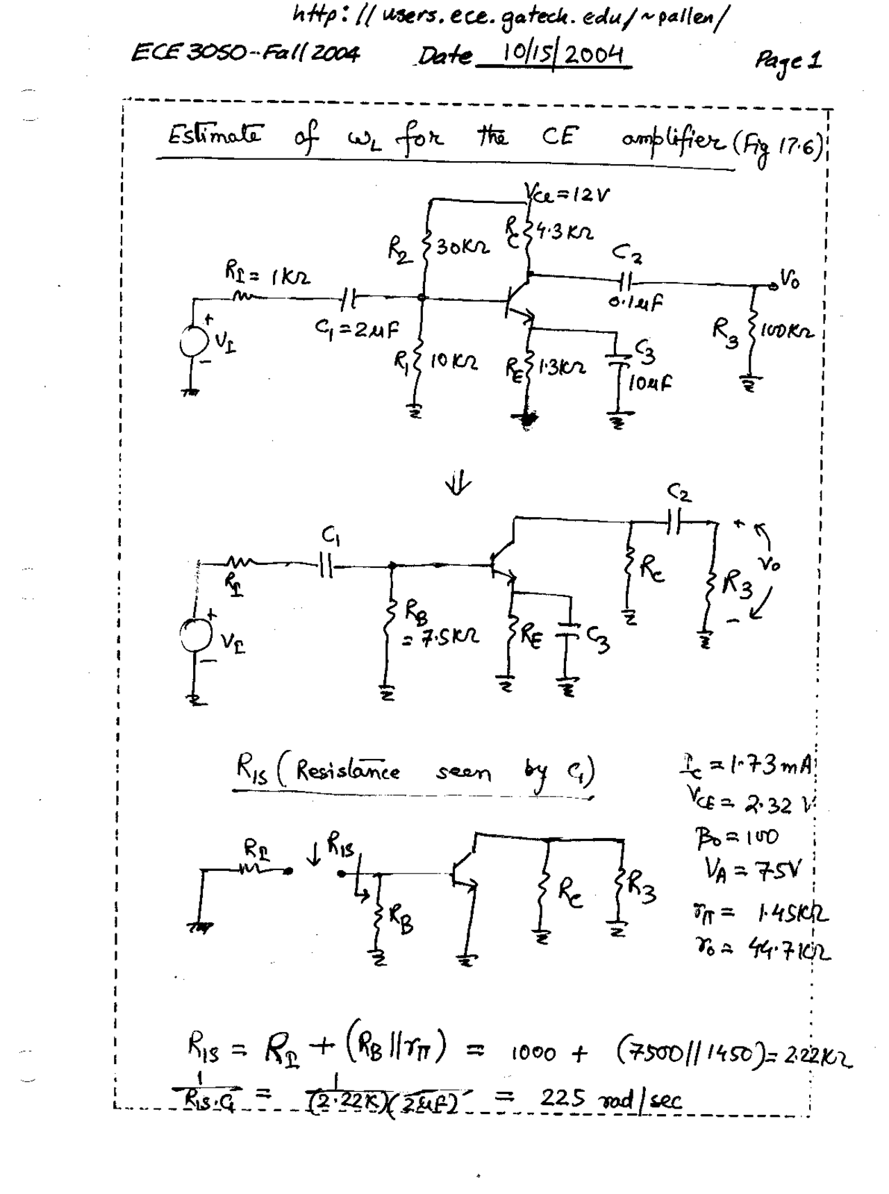 Ce Amplifier Handwritten Notes Ece 3050 Docsity