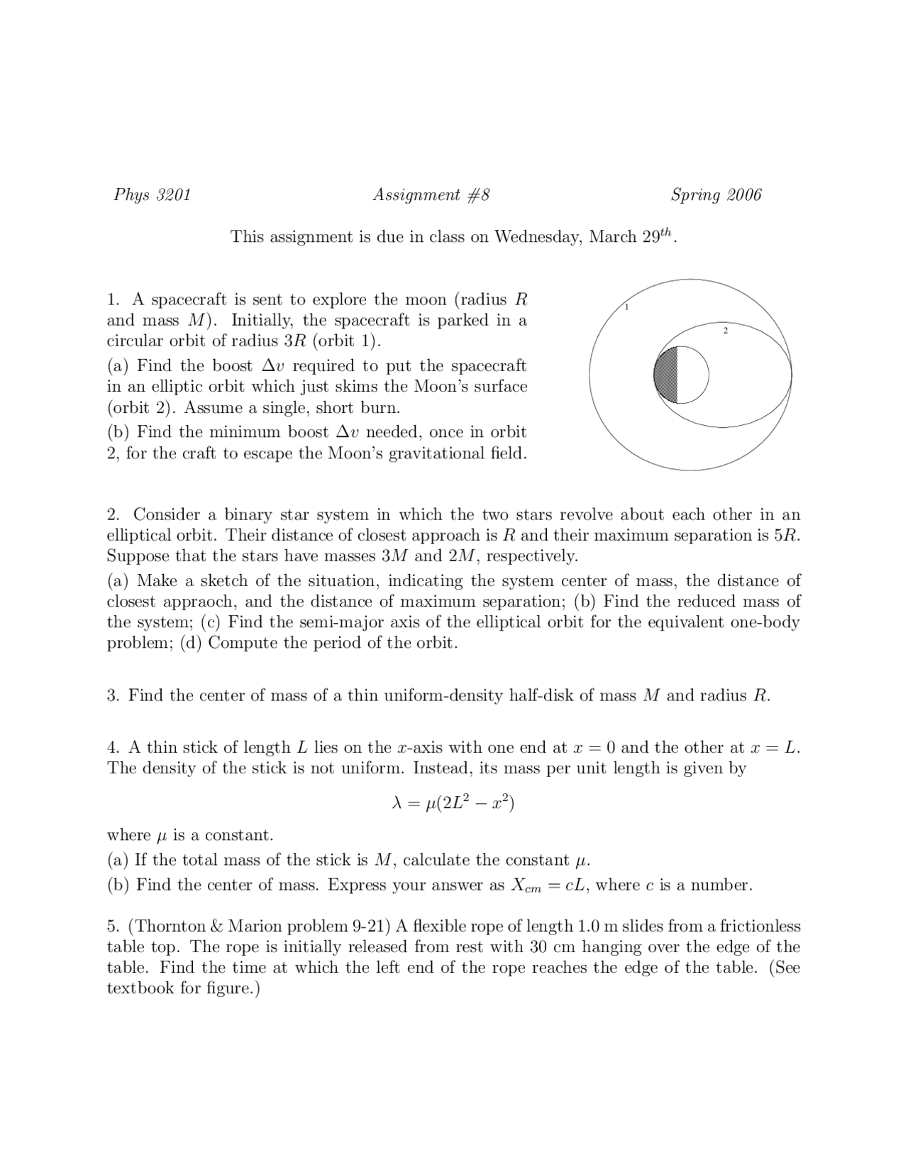 Assignment 8 - Classical Mechanics I | PHYS 3201 - Docsity