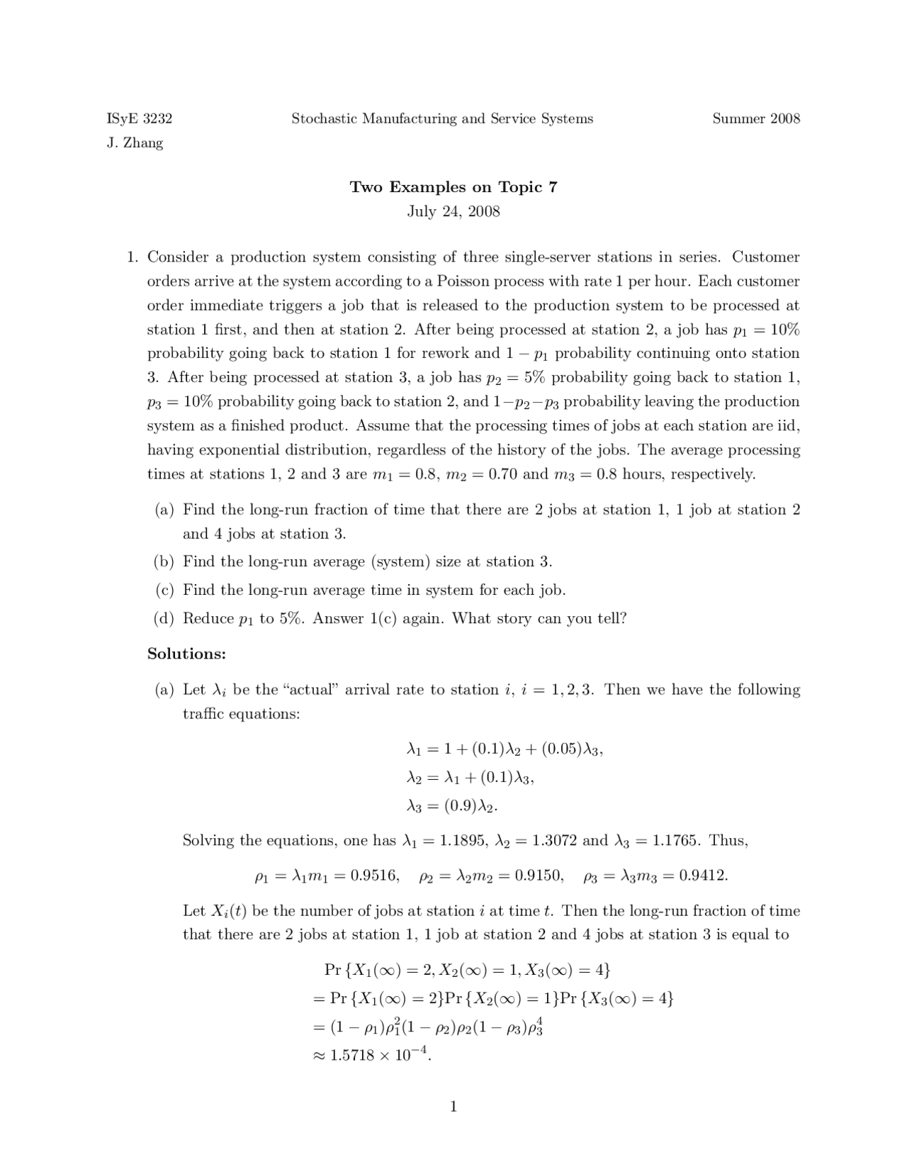 Two Examples With Solutions Stochastic Manufacturing And Service