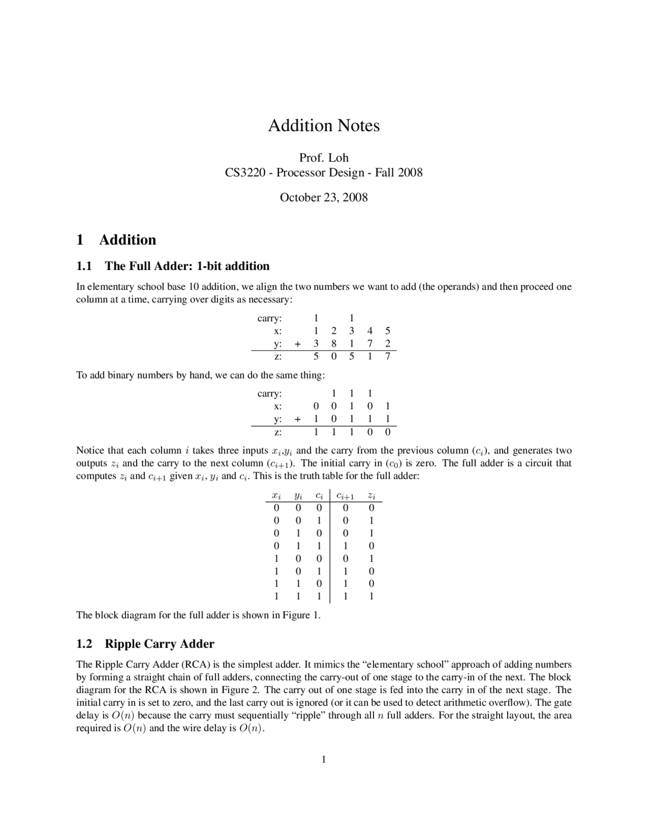 Lecture Notes On Addition Processor Design Cs 3220 Docsity