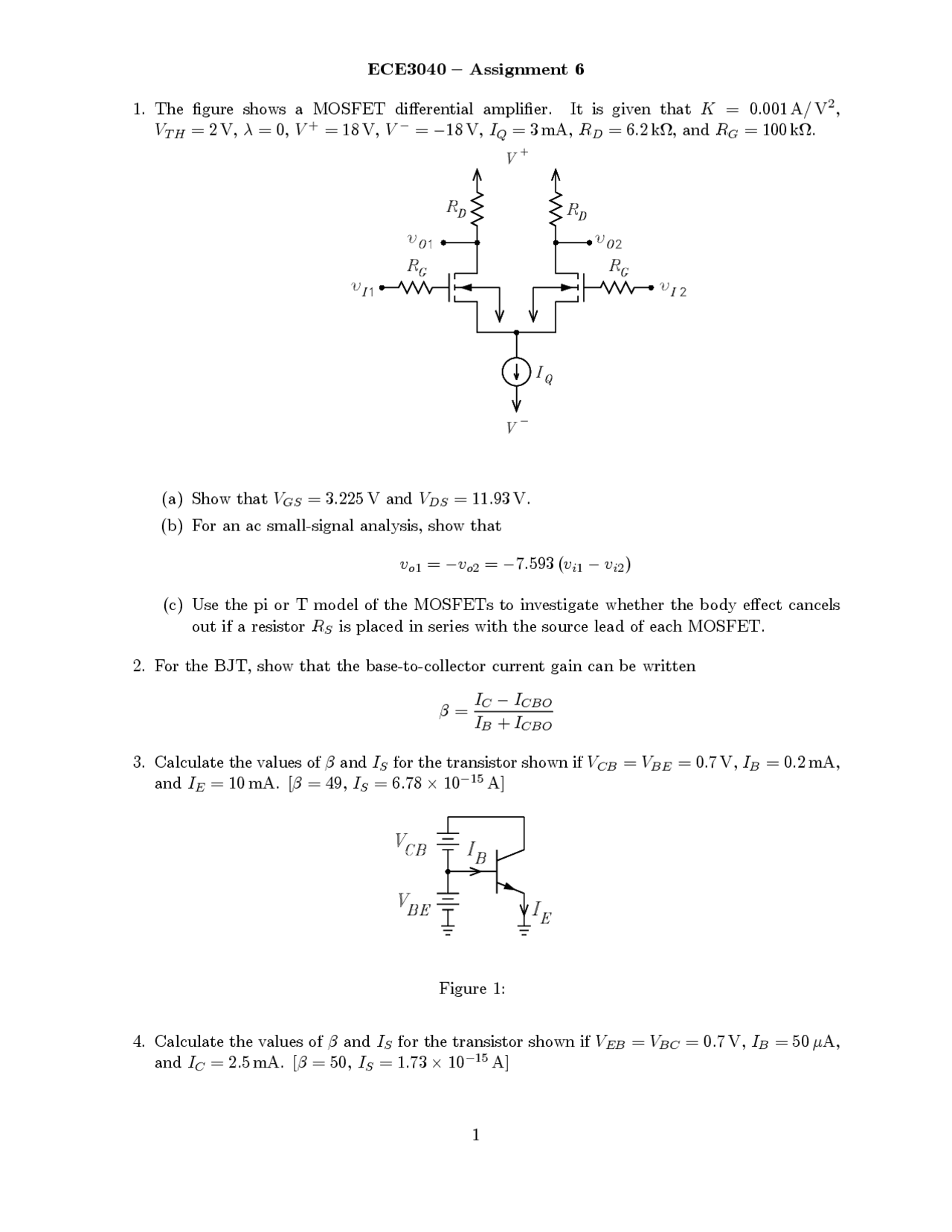 14 Problems On The Differential Amplifier Assignment 6 Ece 3040