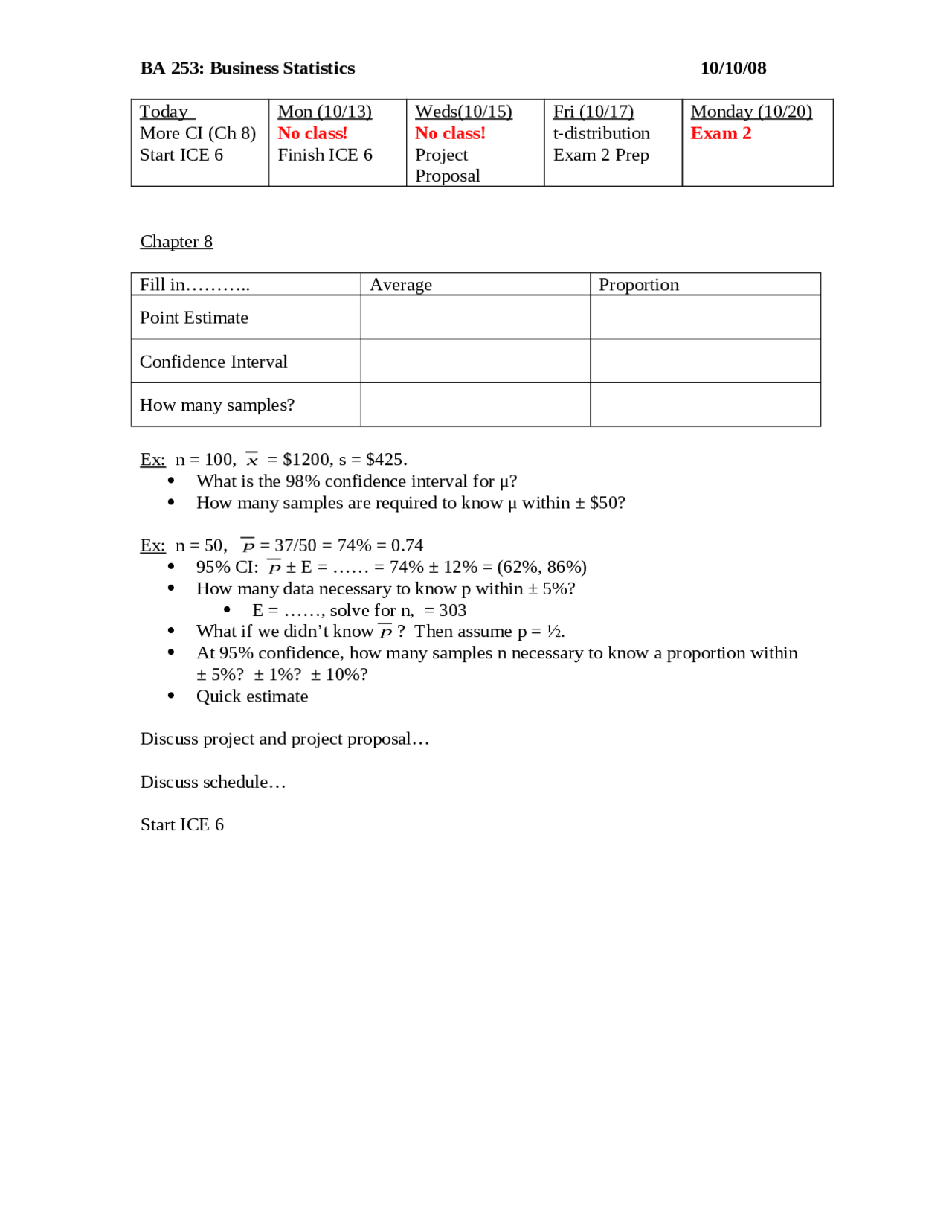 Introduction to Business Statistics - Course Outlines | BA 253 - Docsity