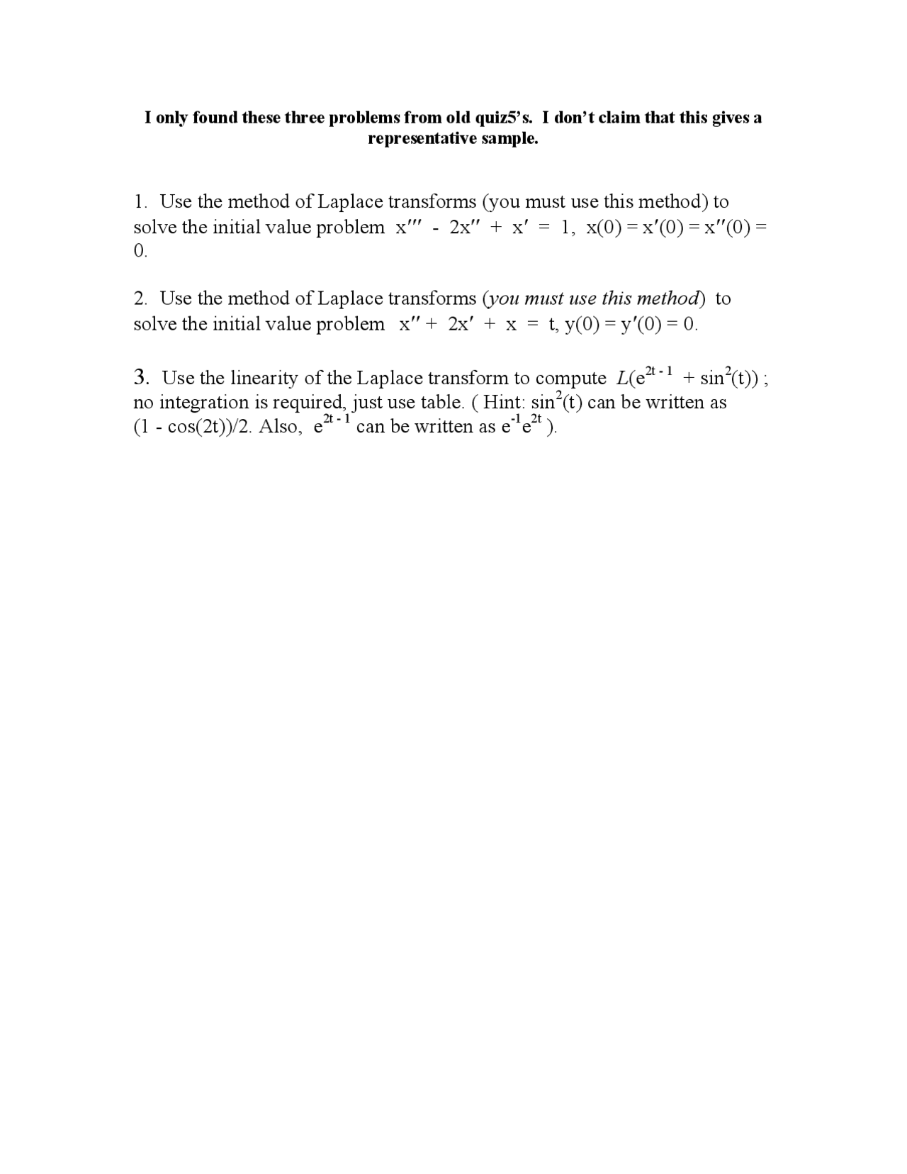 Calculus Iii For Computer Science Old Quiz 5 Problems Math 2605