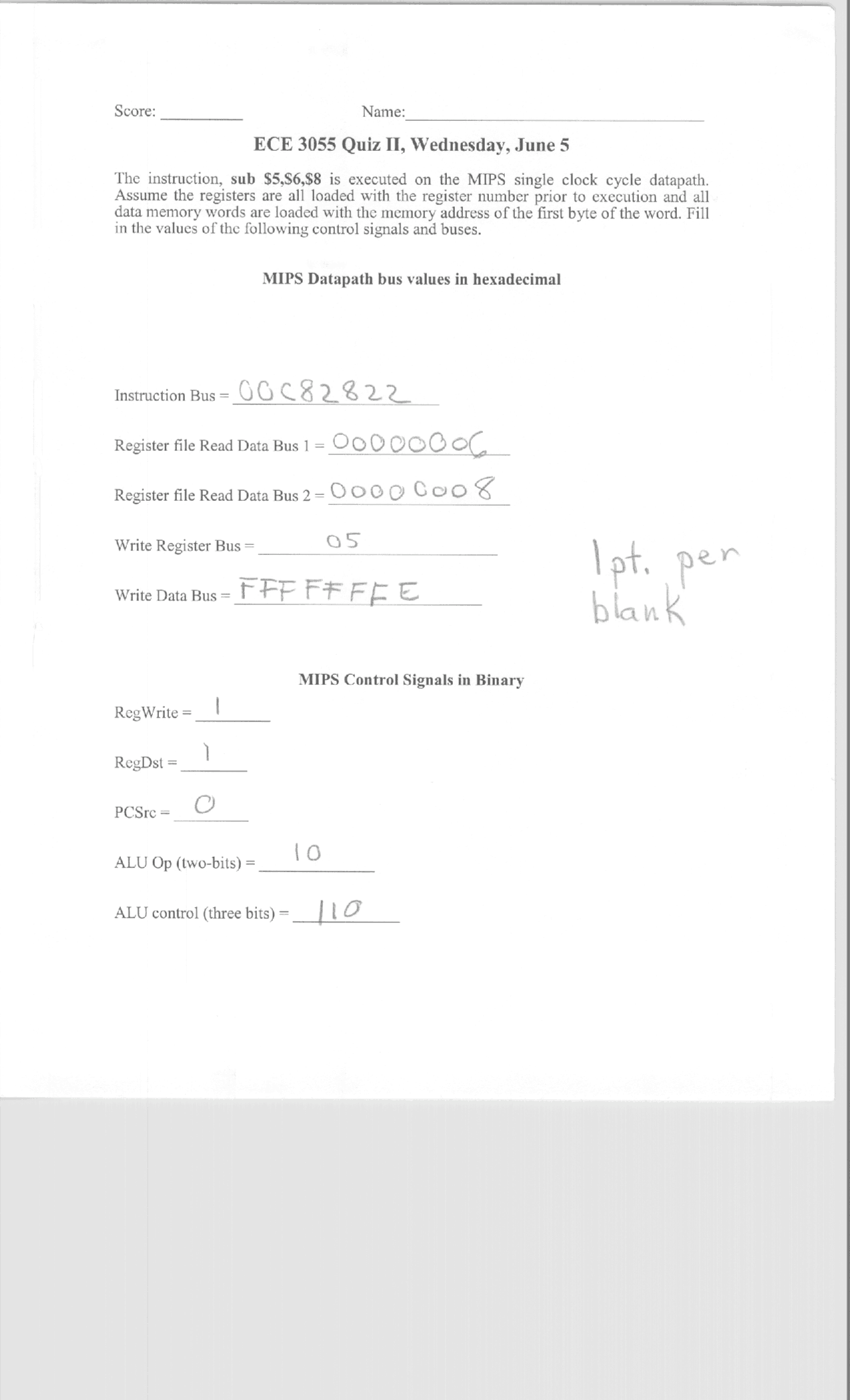 Resolution Of Quiz Computer Architecture And Operating Systems Ece 3055 Docsity
