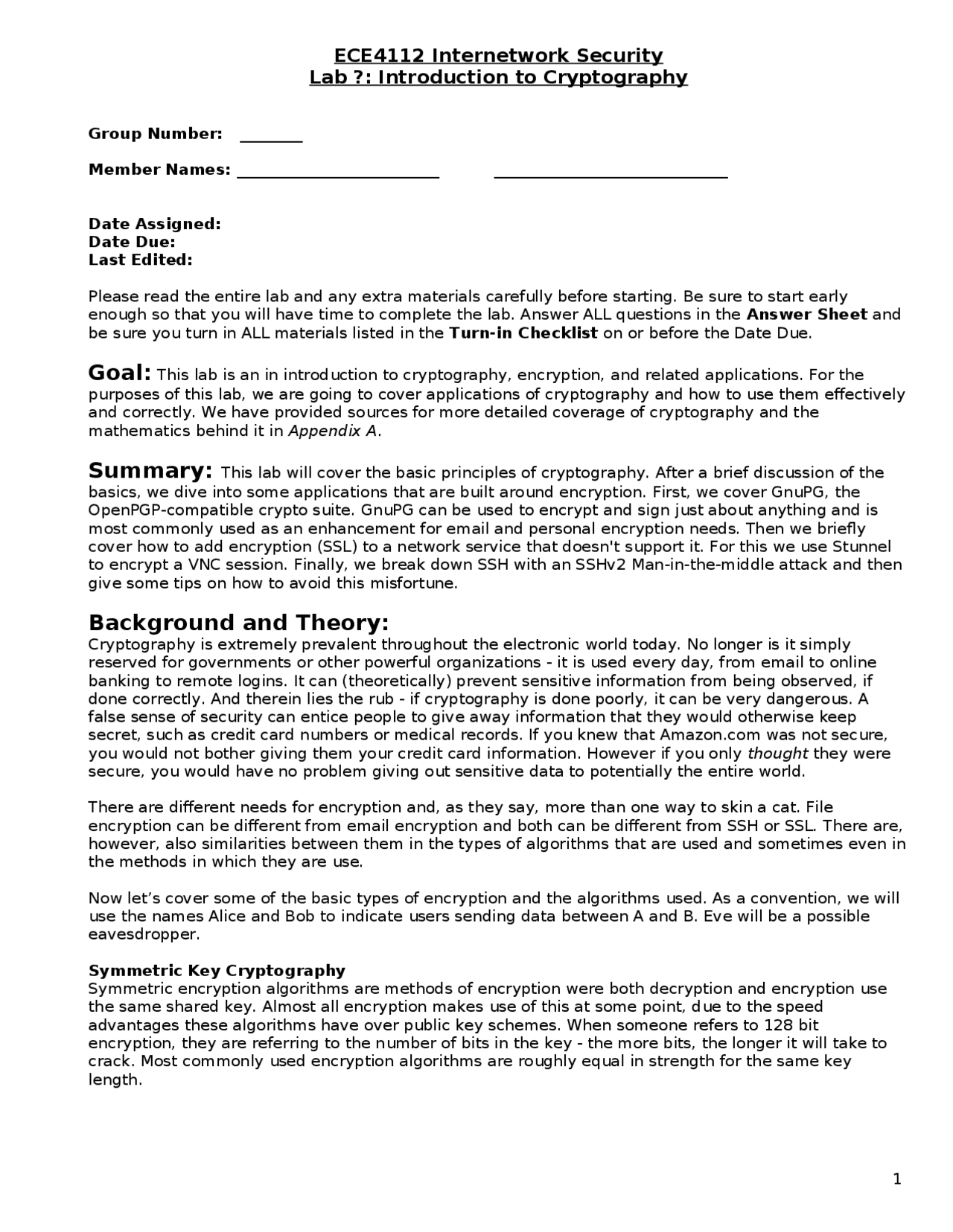 Introduction To Cryptography Internetwork Security Ece 4112 Docsity